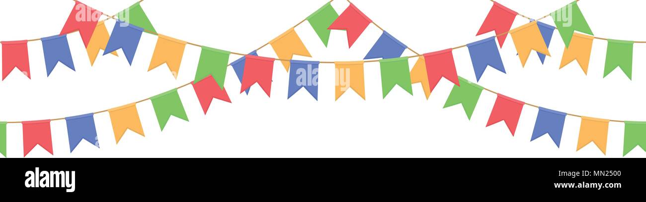 Seamless garland with celebration flags chain, yellow, blue, red, green ...