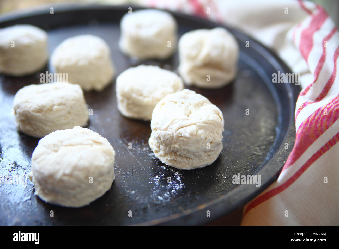 A pan of Southern-style biscuits ready for the oven Stock Photo - Alamy