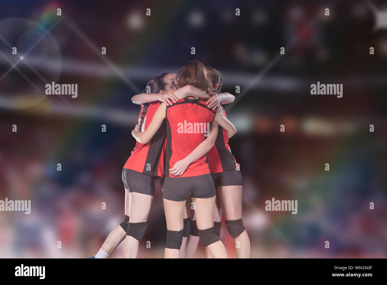 Woman volleyball Players celebrating victory and gold medal Stock Photo ...