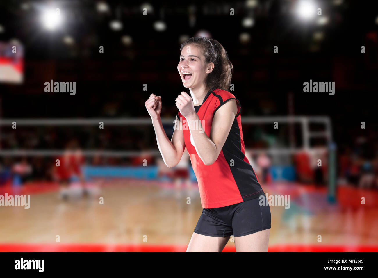 Woman volleyball Players celebrating victory and gold medal Stock Photo ...