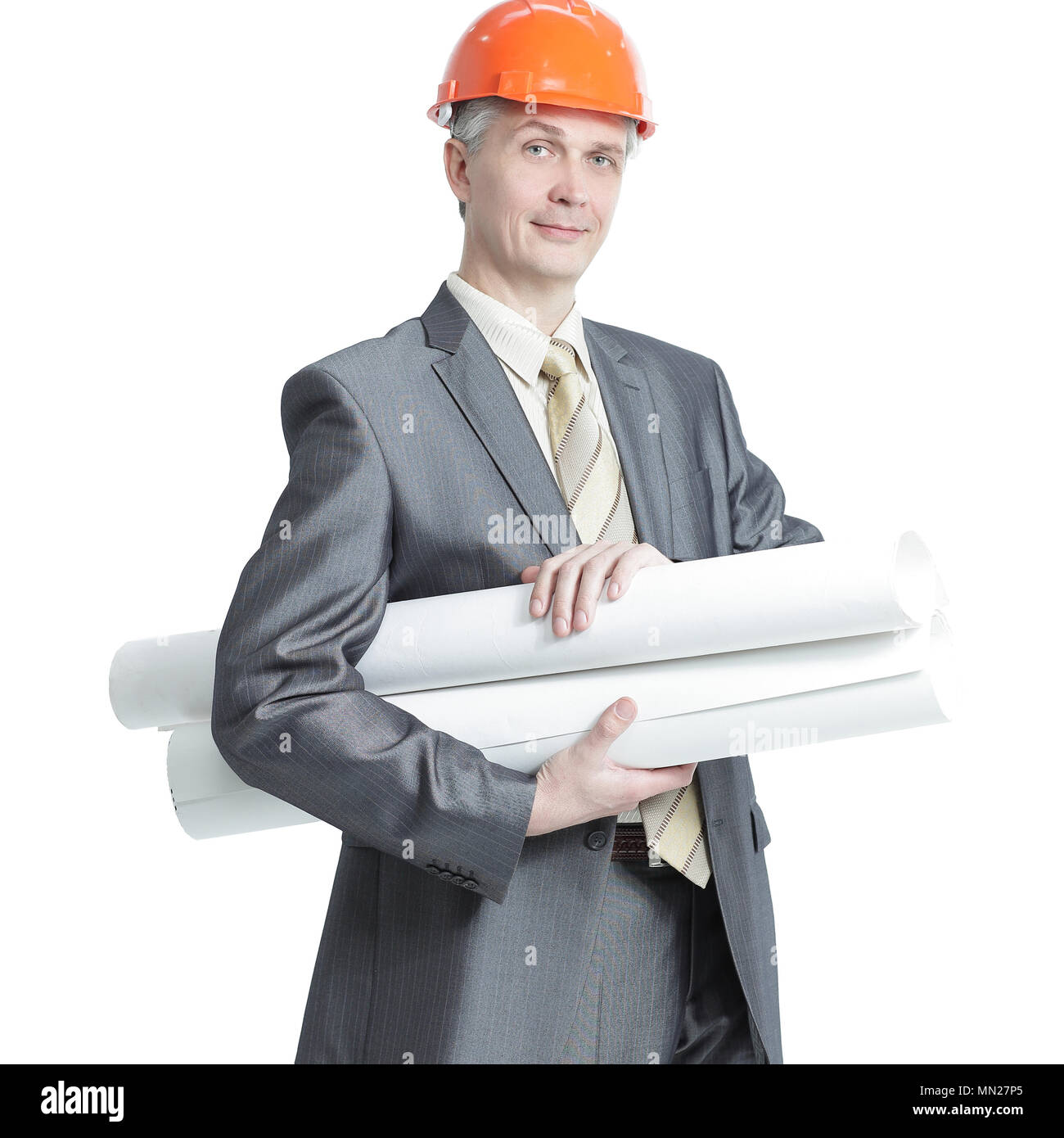 portrait of confident engineer architect with the drawings Stock Photo ...