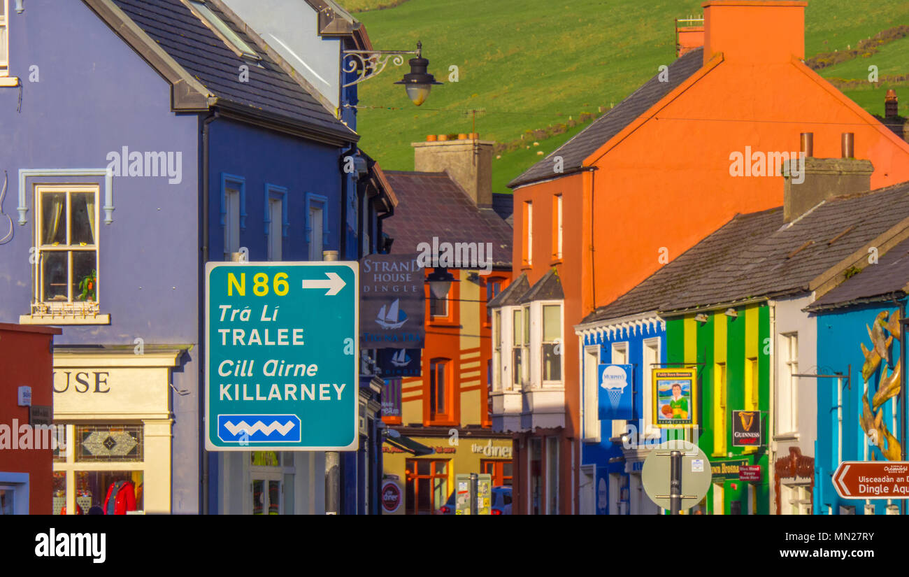 Typical street view in Dingle with its colorful houses Stock Photo - Alamy