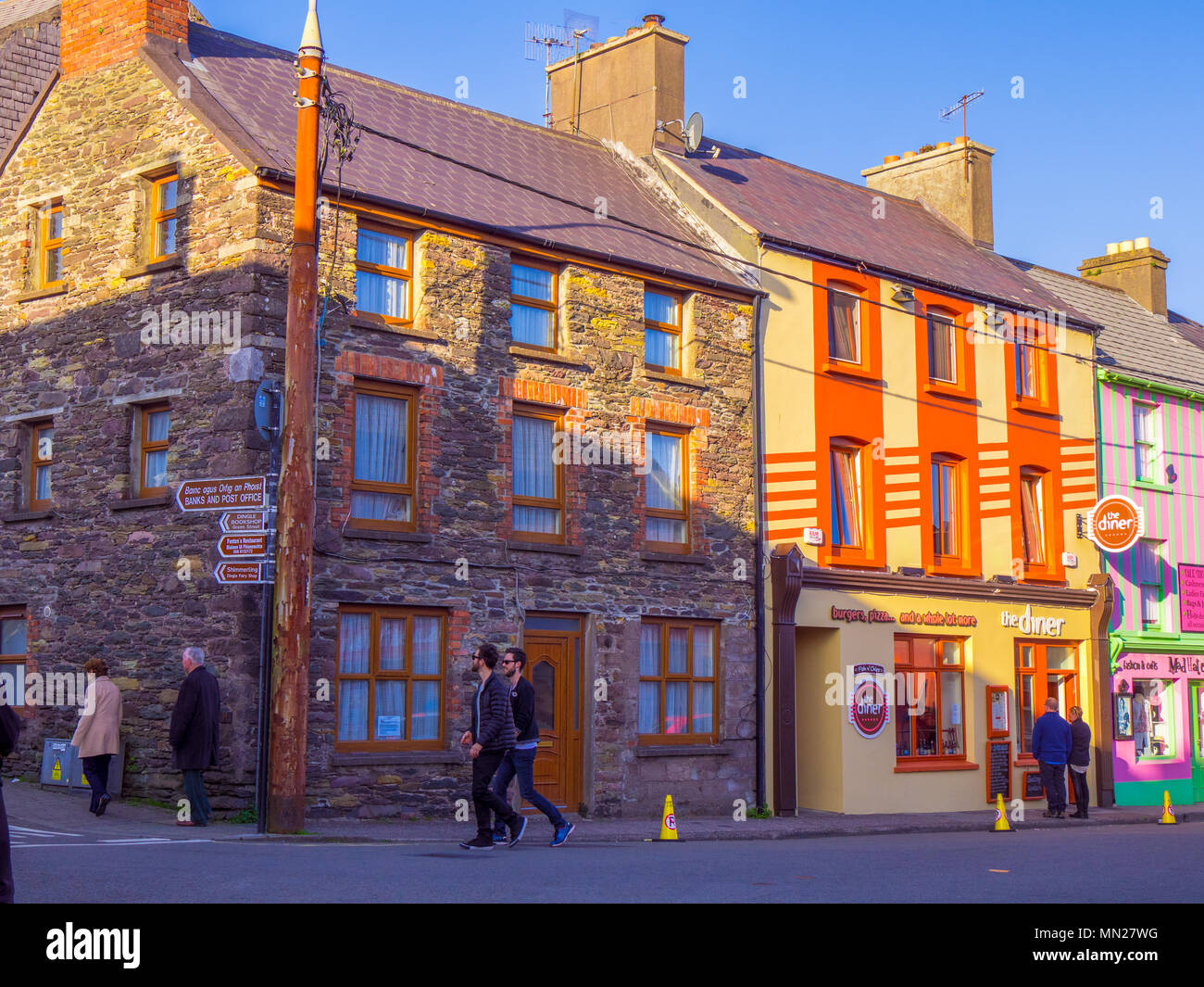 Amazing street view in Dingle - beautiful colored houses Stock Photo ...