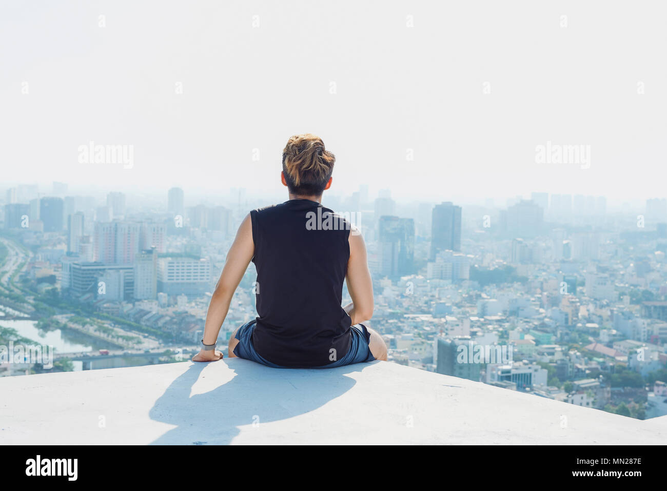 Man Sitting Rest Rooftop Concept Stock Photo - Alamy