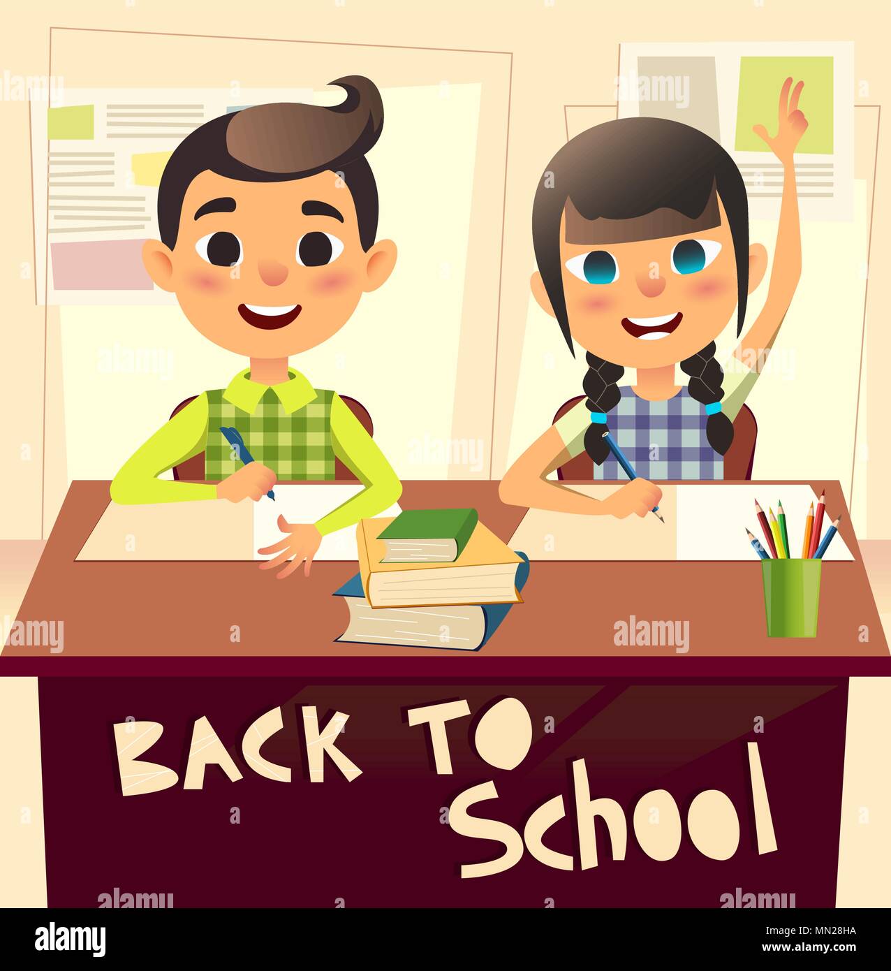Children classroom raising hand Stock Vector Images - Alamy