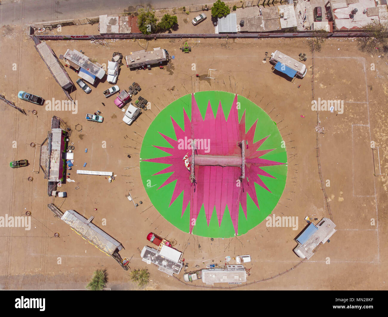 Aerial view of the Atayde circus tent in the Lanix soccer fields in ...