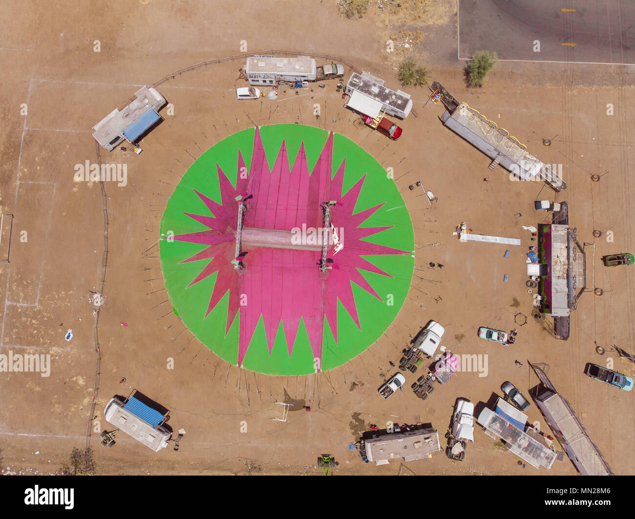 Aerial view of the Atayde circus tent in the Lanix soccer fields in ...