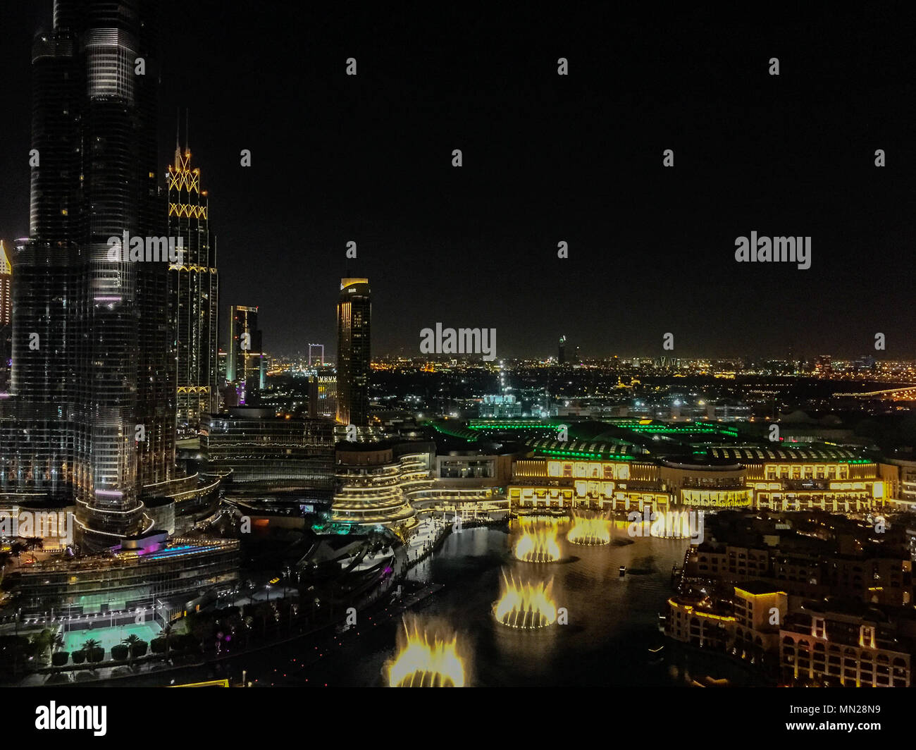 DUBAI, UAE, MAR 19, 2018: Dubai Fountain water show as seen from the ...