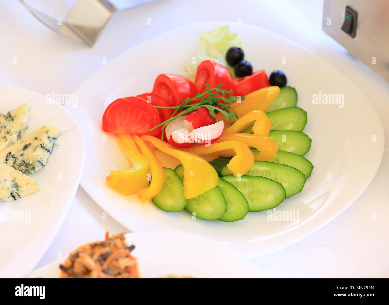catering table set service with silverware and glass stemware at ...