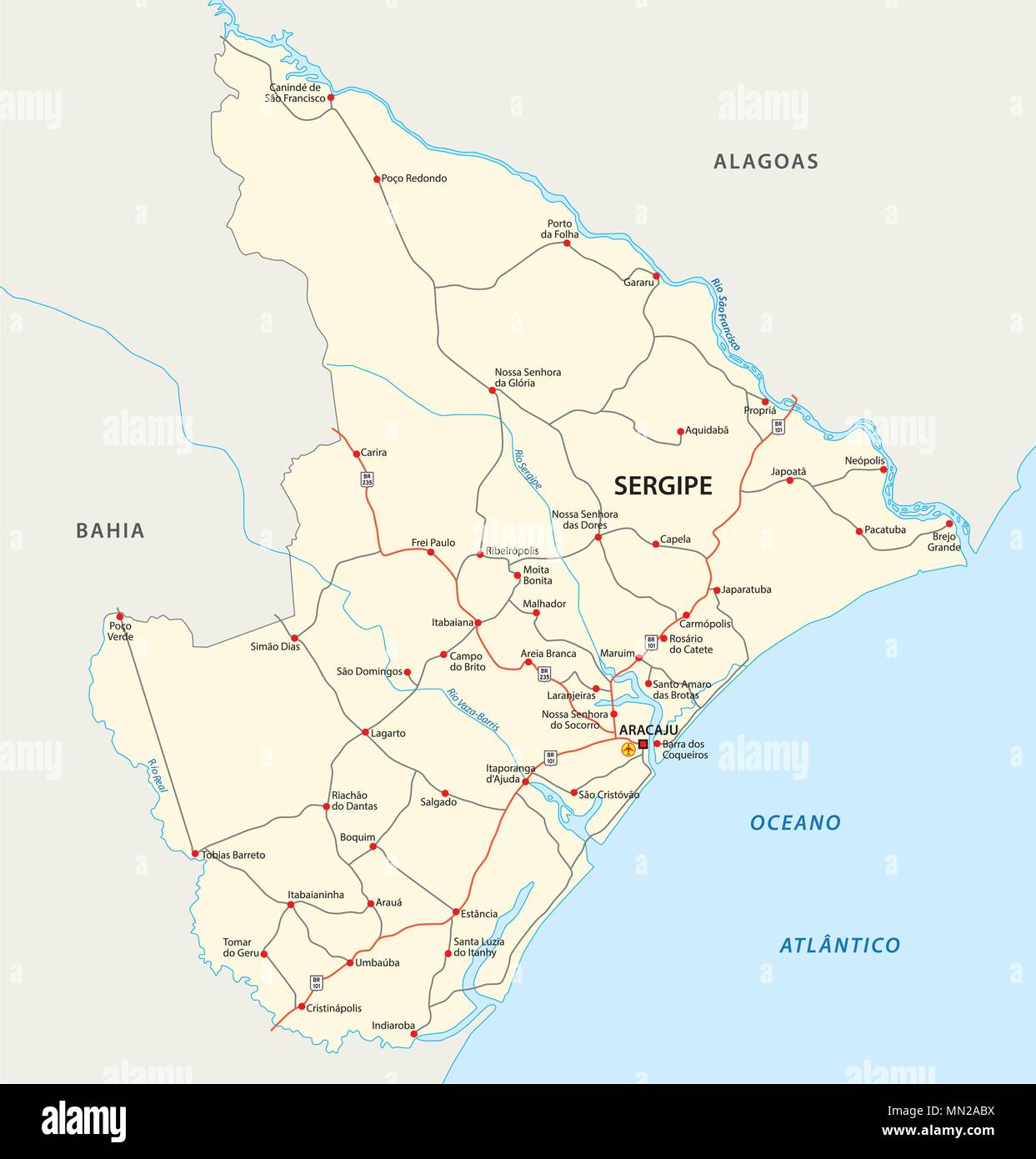 road vector map of the brazilian state sergipe Stock Vector Image & Art ...