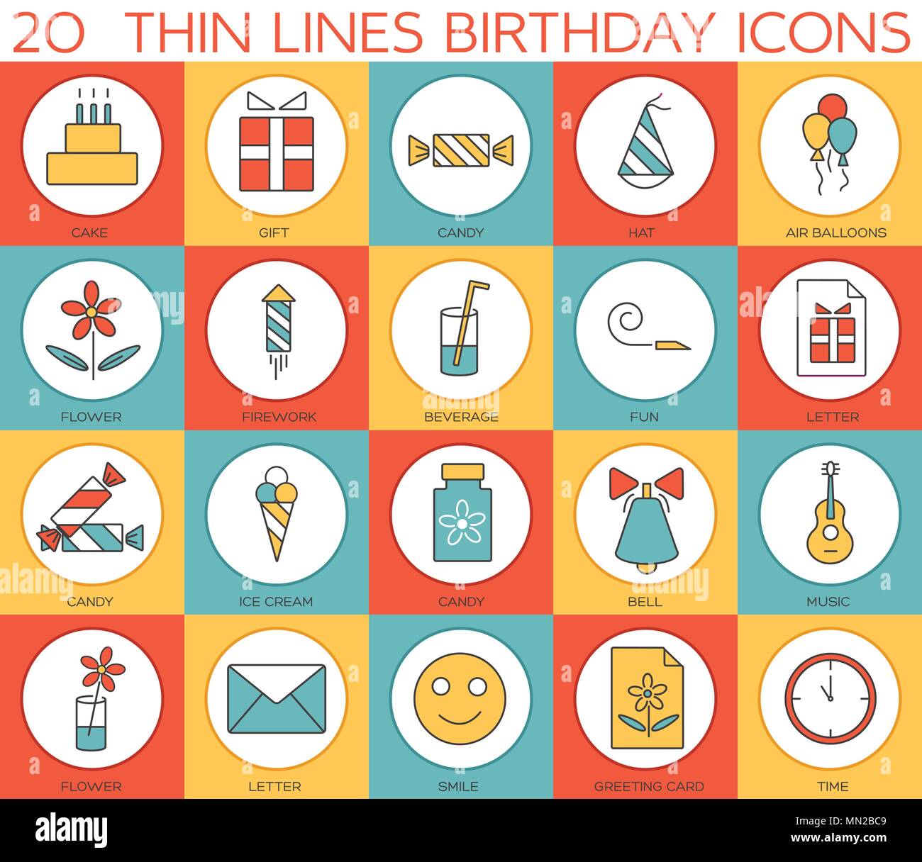 Line icons set of happy birthday collection concept. Modern vector ...