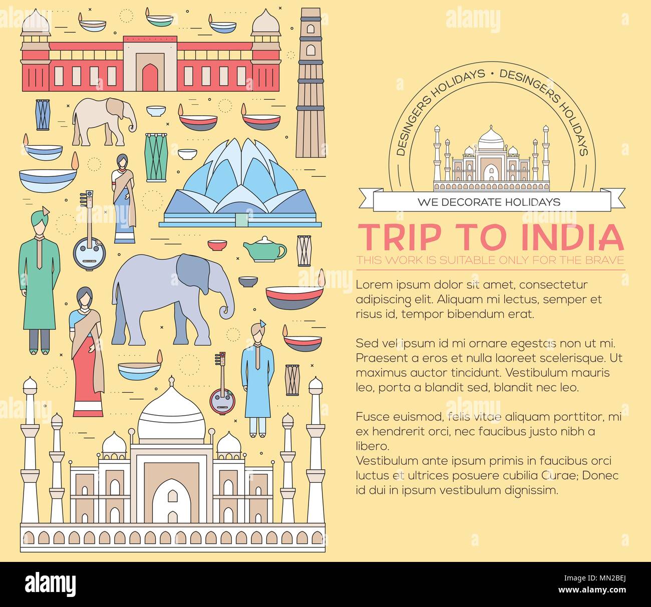 Country India travel vacation guide of goods, places and features. Set ...