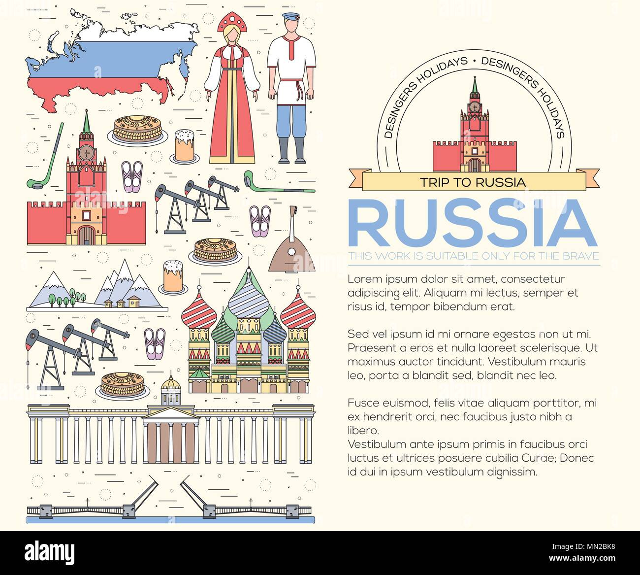 Country Russia travel vacation guide of goods, places and features. Set ...
