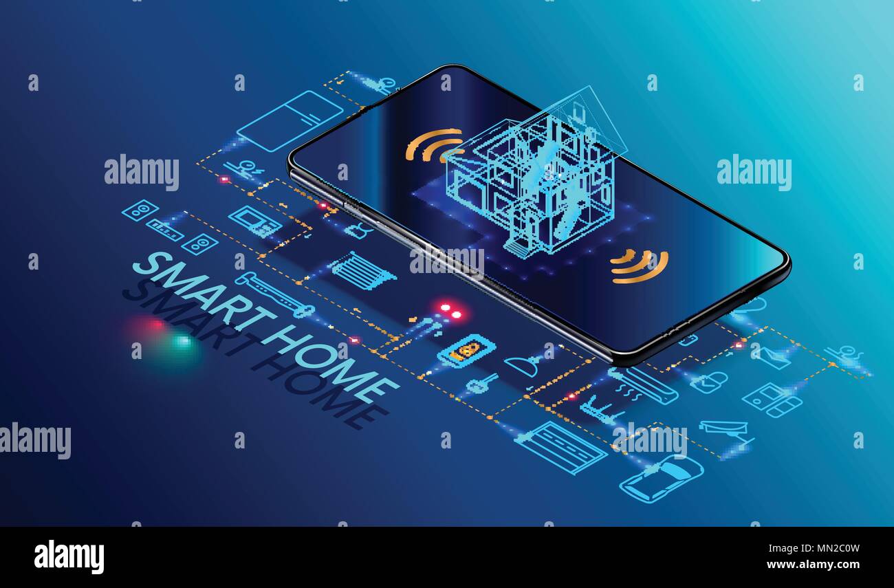 Smart home controlled smartphone. Internet of things technology of home ...