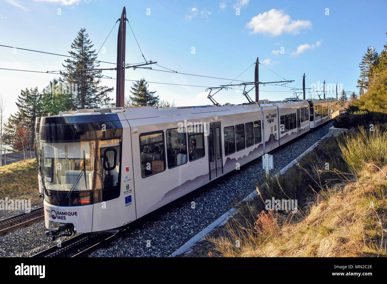 Rack railway of Puy-de-Dome, called "Panoramique des Domes". Train ...