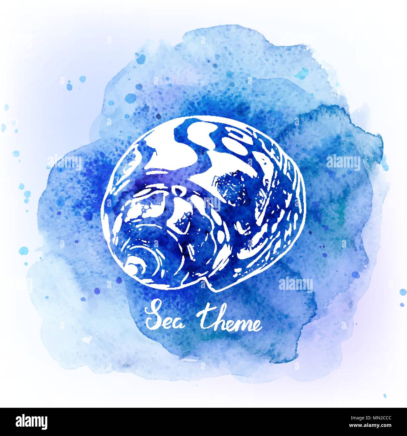 Seashells on watercolor blue background. Sea background. Vector ...
