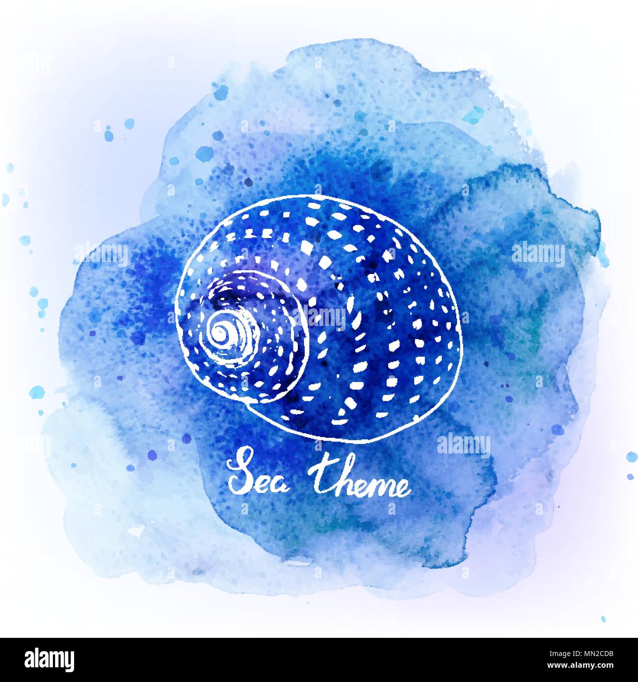 Seashells on watercolor blue background. Sea background. Vector ...