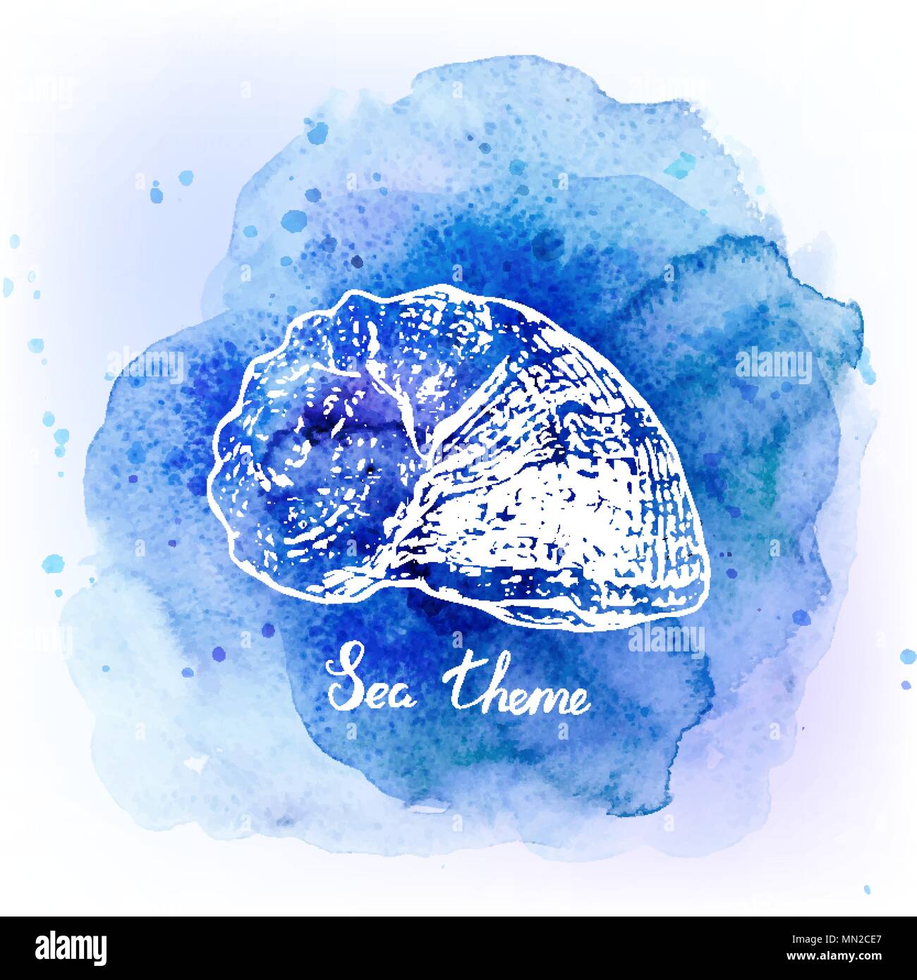 Seashells on watercolor blue background. Sea background. Vector ...