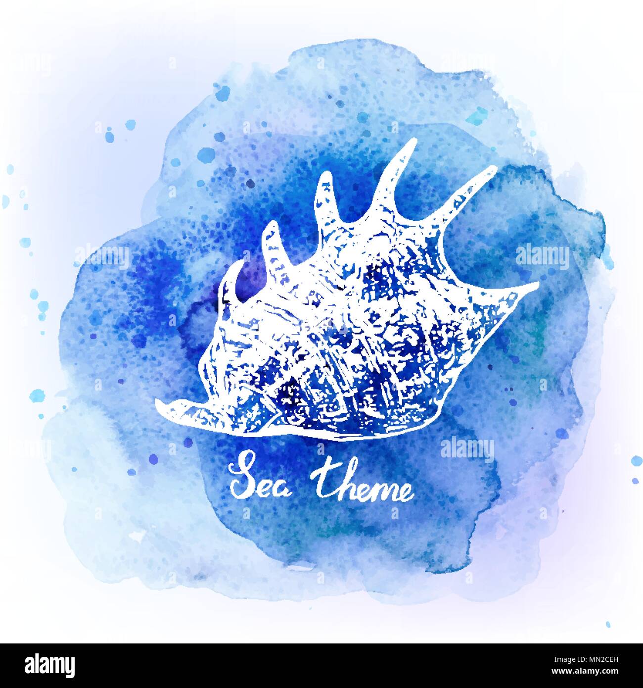 Seashells on watercolor blue background. Sea background. Vector ...