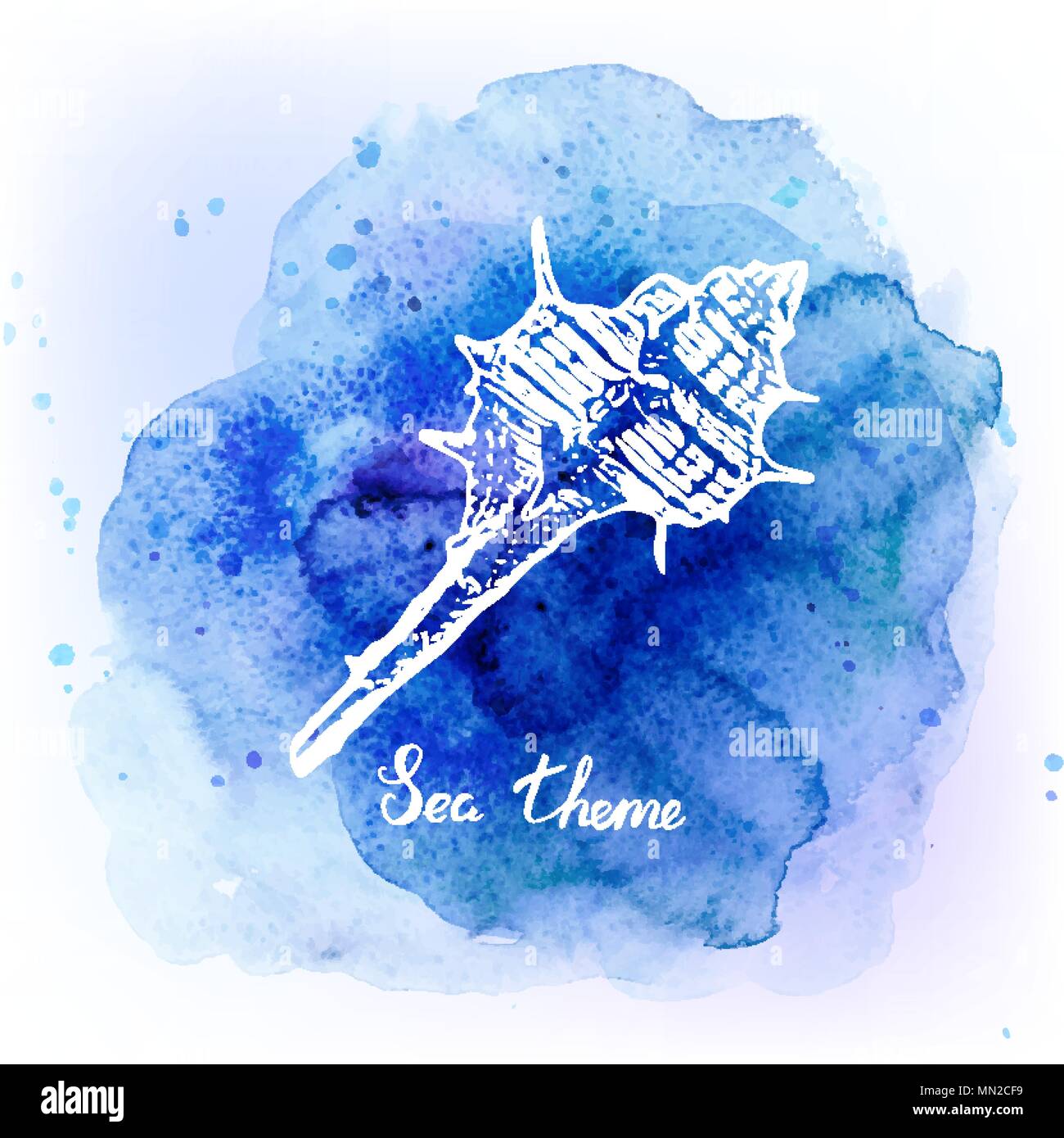 Seashells on watercolor blue background. Sea background. Vector ...