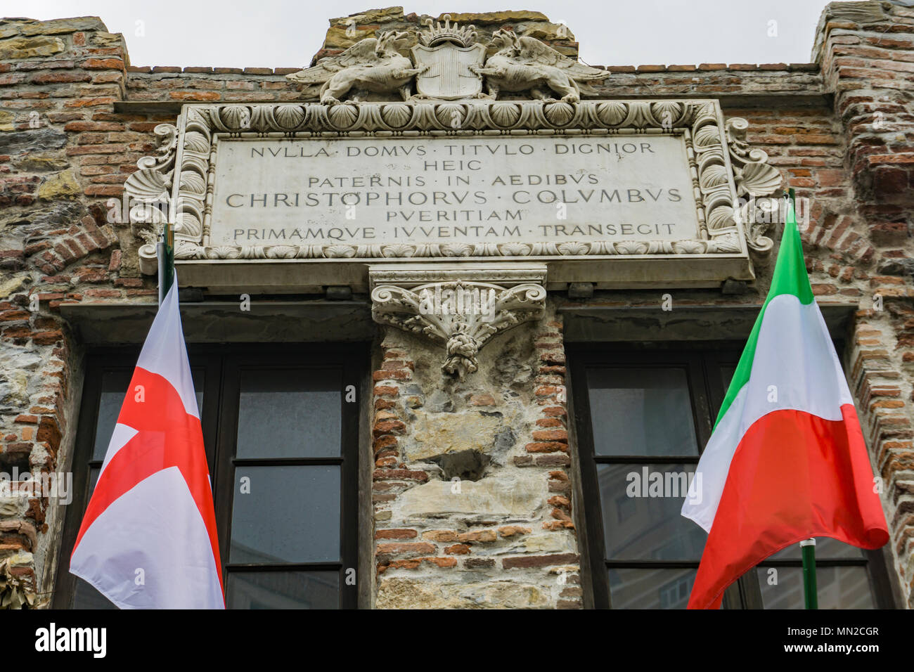 GENOA, ITALY - MARCH 9, 2018: Detail of Christopher Columbus House in ...