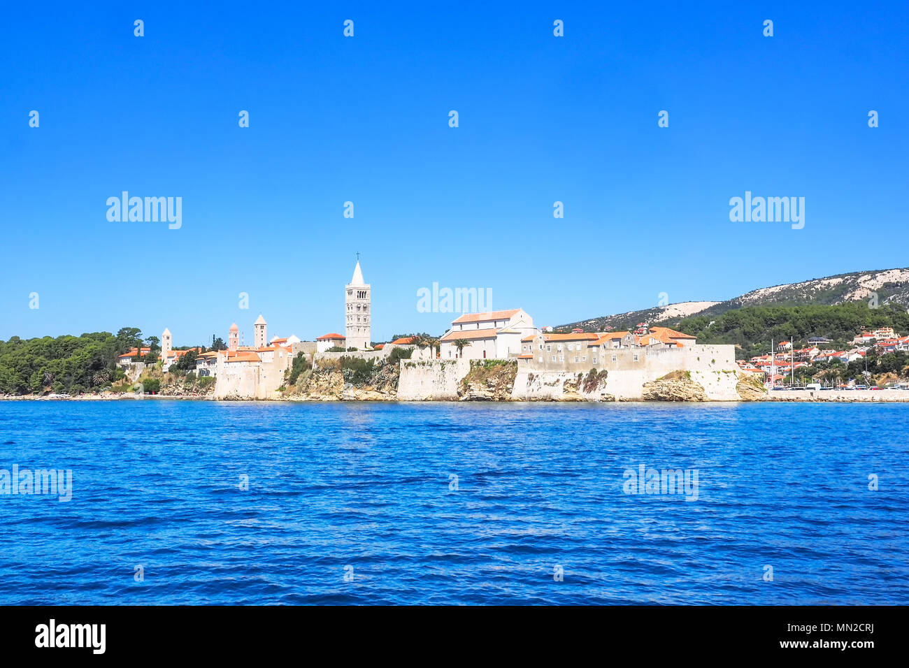 Cityscape of the city Rab, Croatia, seen from the water Stock Photo - Alamy