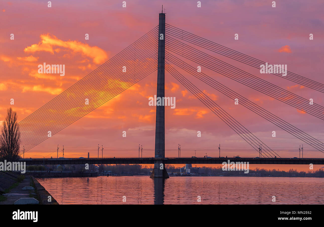 Riga famous cable bridge silhouette hi-res stock photography and images ...