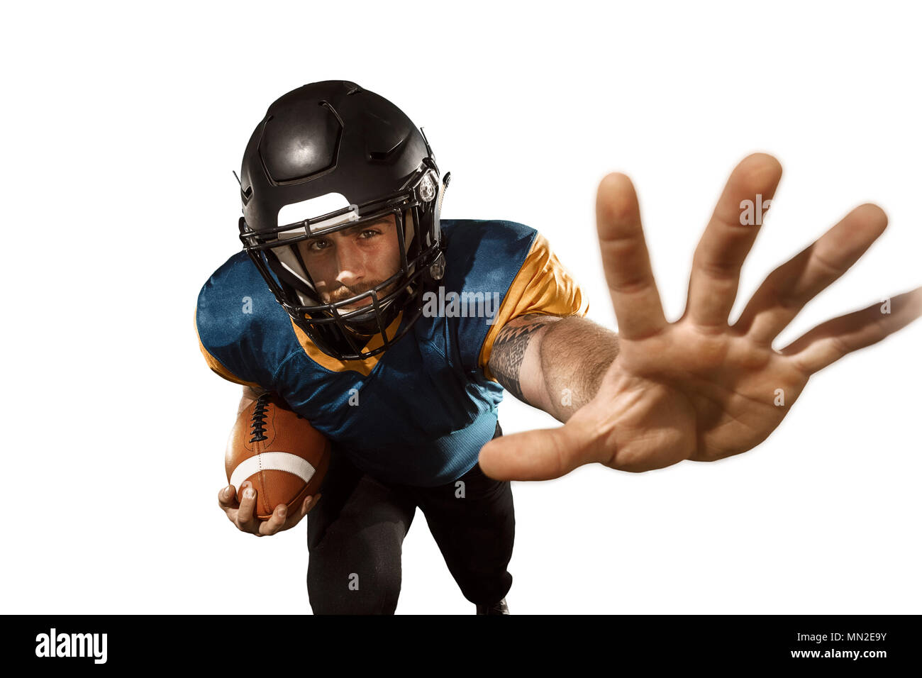 one american football player man studio isolated on white background ...