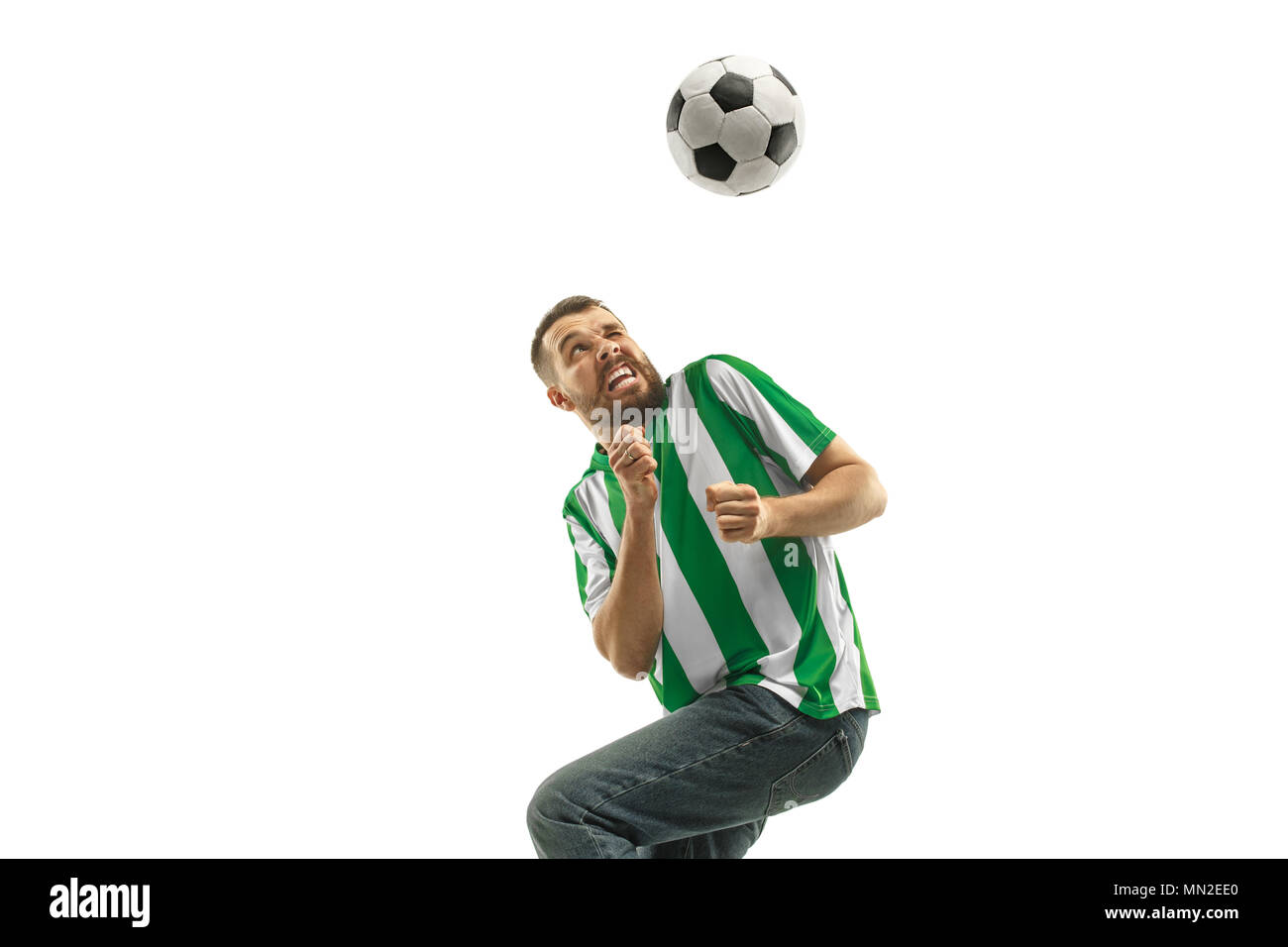 Irish fan celebrating on white background Stock Photo - Alamy