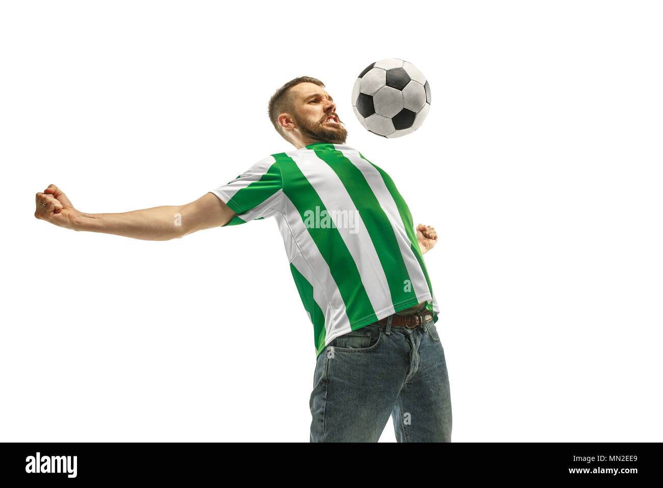 Irish fan celebrating on white background Stock Photo - Alamy