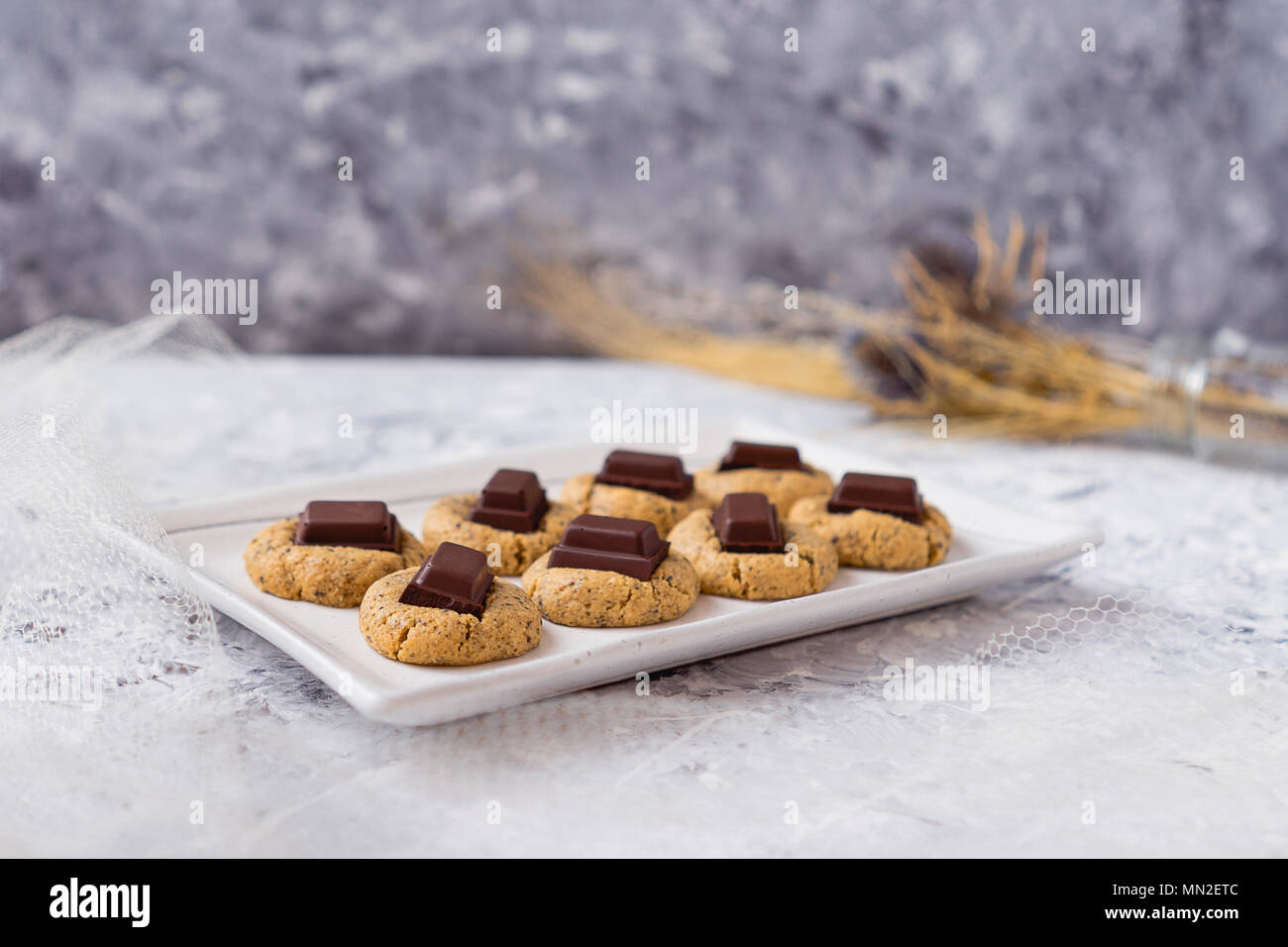 Chocolate Topped Cookies, bright background Stock Photo - Alamy
