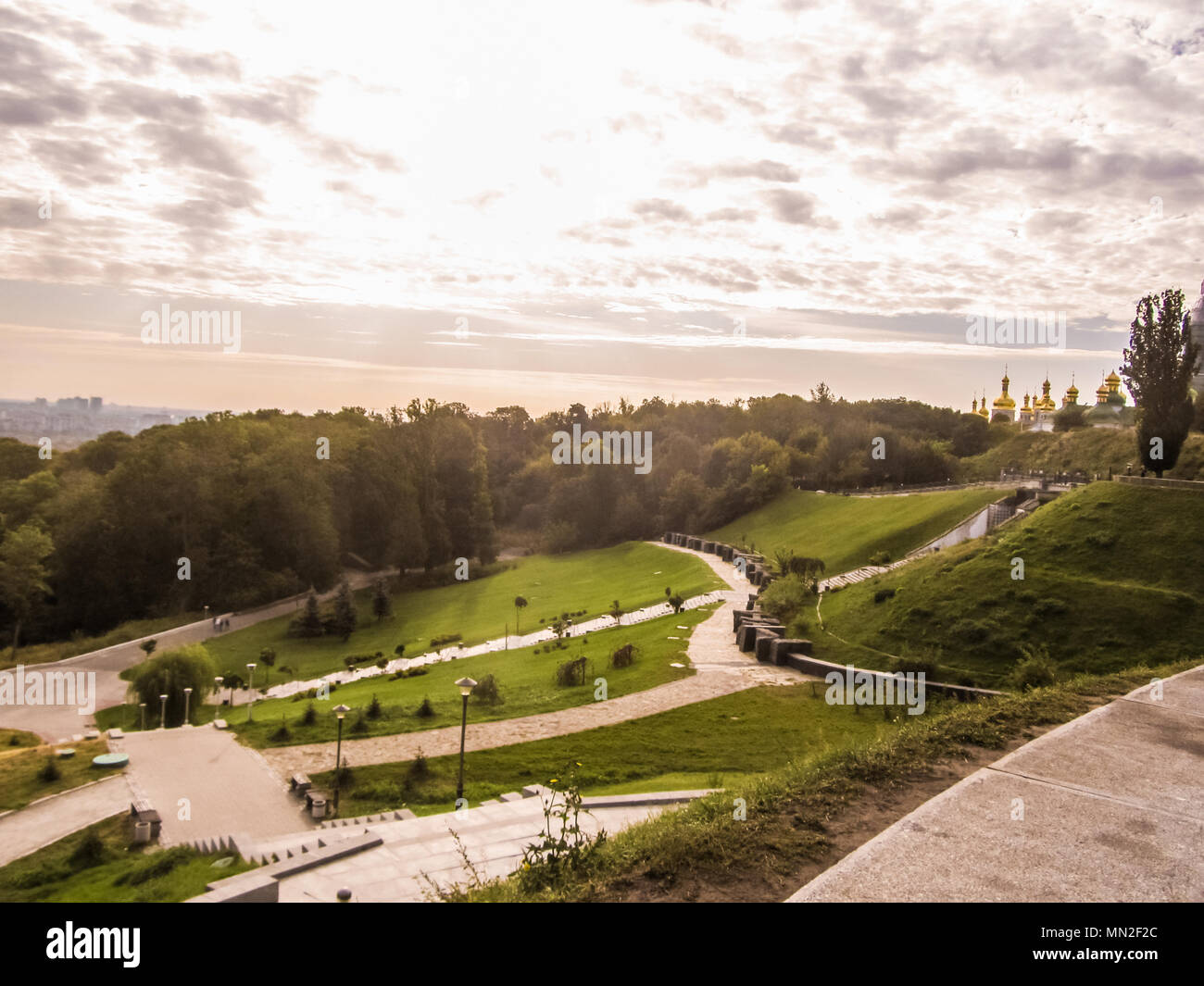 Panorama of the left bank of the Dnieper River in Kiev to the Park of ...