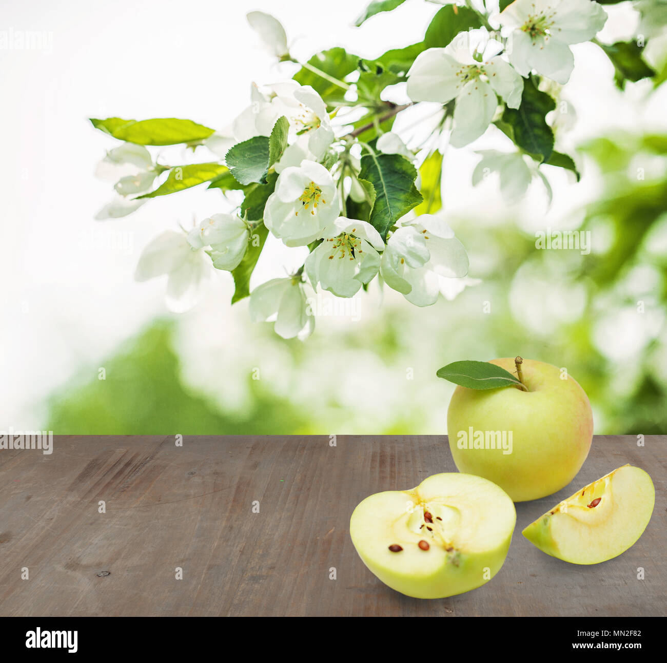 Organic Apple Fruits on Gray Wood Texture Stock Photo - Alamy