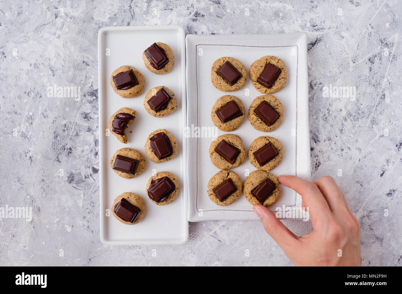 Chocolate Topped Cookies, bright background Stock Photo - Alamy