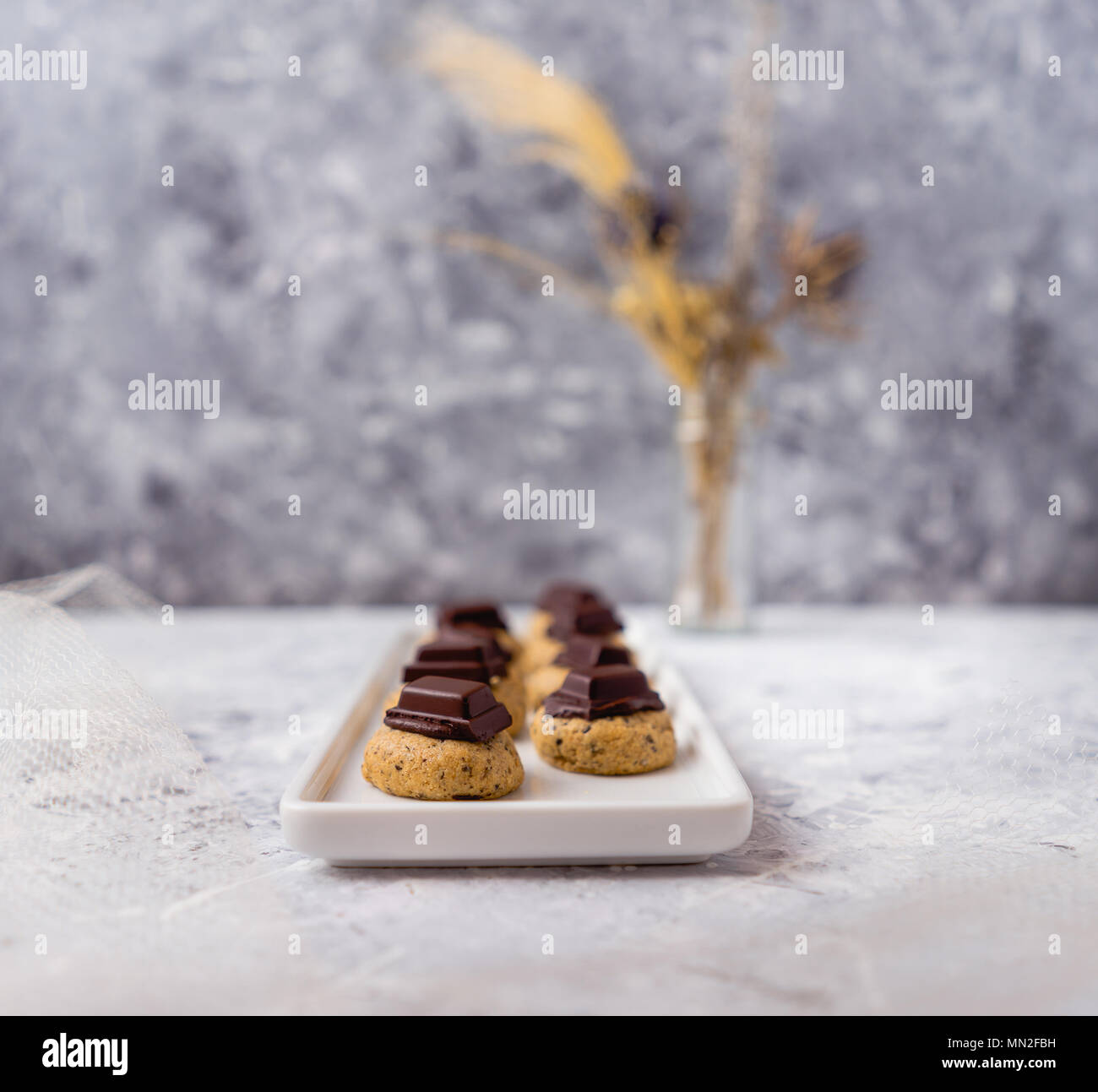Chocolate Topped Cookies, bright background Stock Photo - Alamy