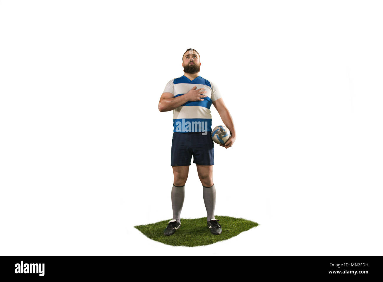 The silhouette of one caucasian rugby man player isolated on white ...
