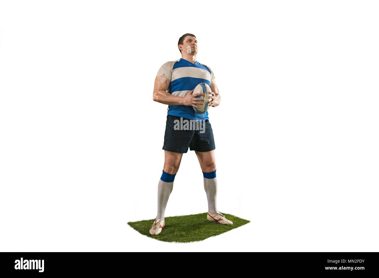 The silhouette of one caucasian rugby man player isolated on white ...