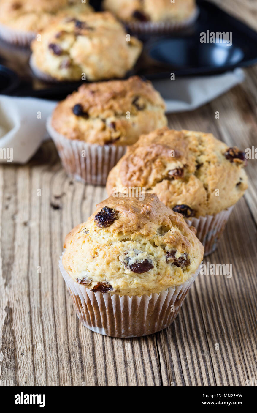Breakfast cornmeal muffins with raisins, traditional american home ...