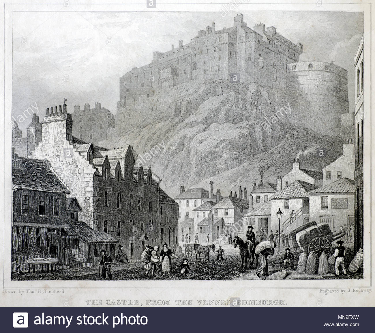 The Castle, from the Vennel, Edinburgh, vintage engraving from 1829 ...
