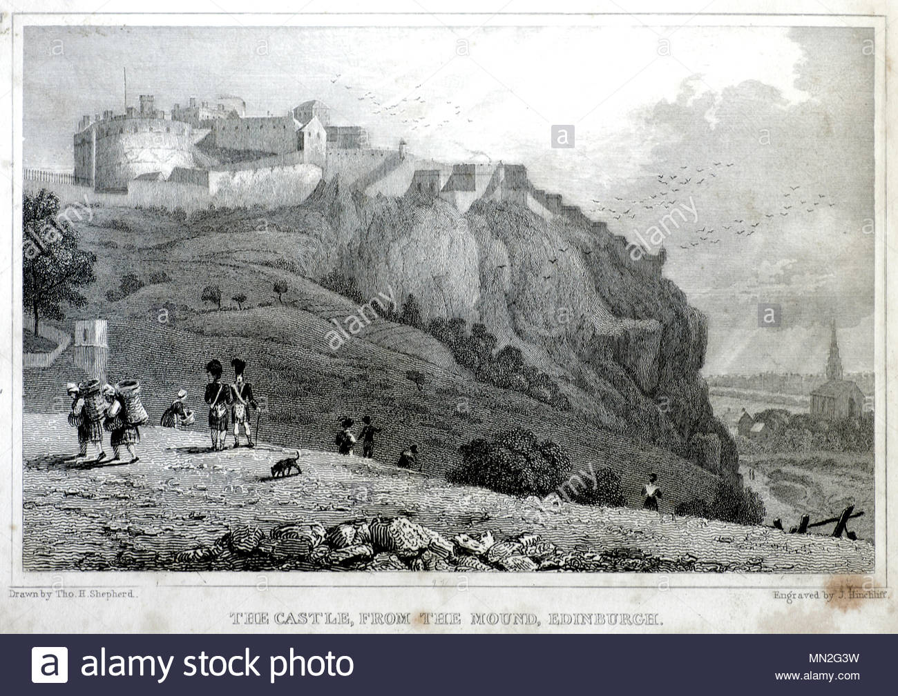 The Castle from the Mound, Edinburgh, vintage engraving from 1829 Stock ...