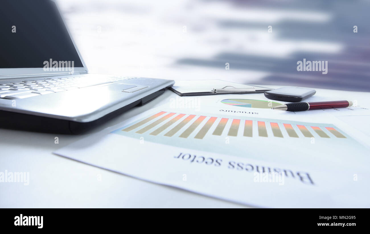 Graphs, charts, business table. The workplace of business people Stock ...