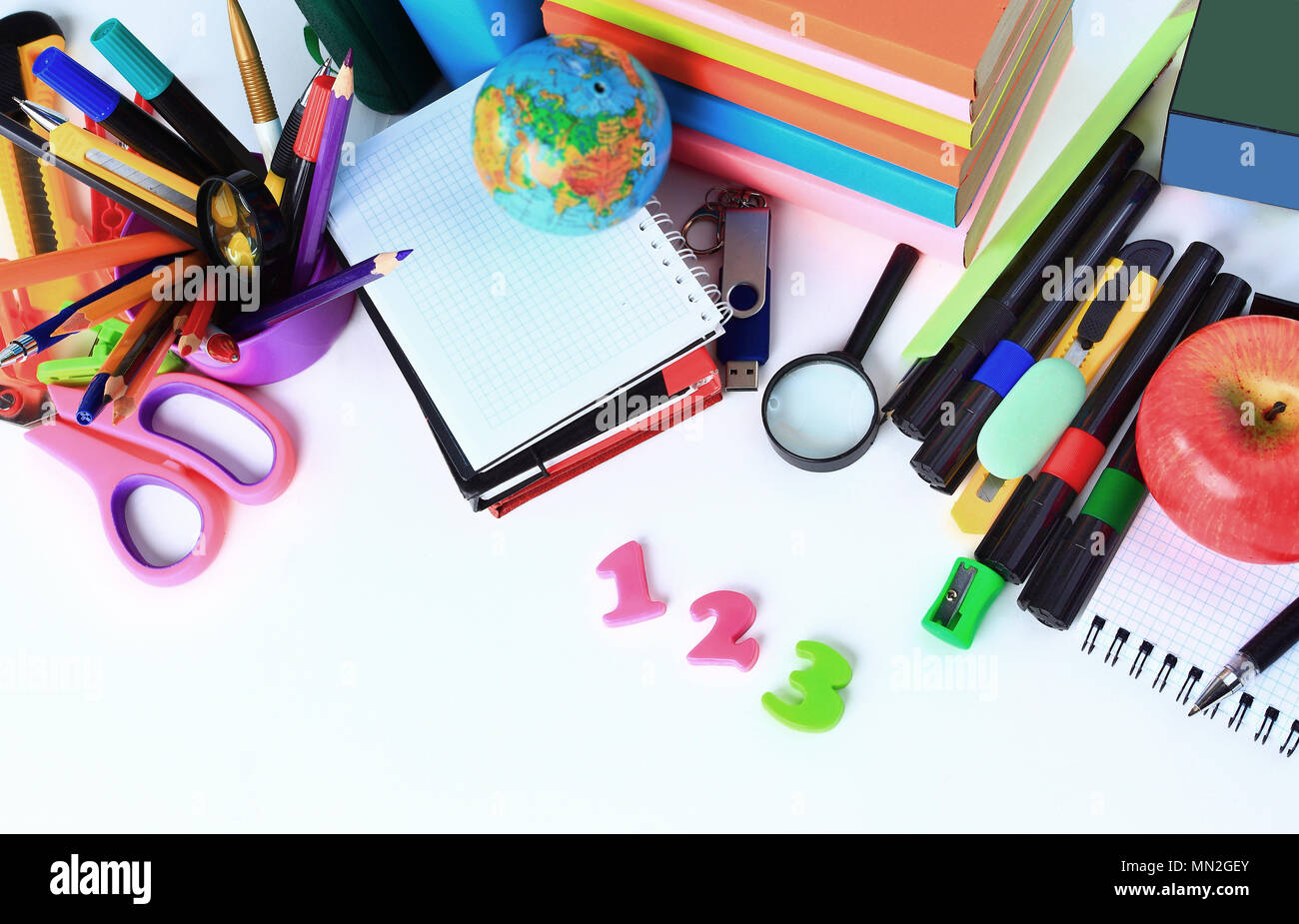 Preparing for school, numbers one two and three in the foreground Stock ...