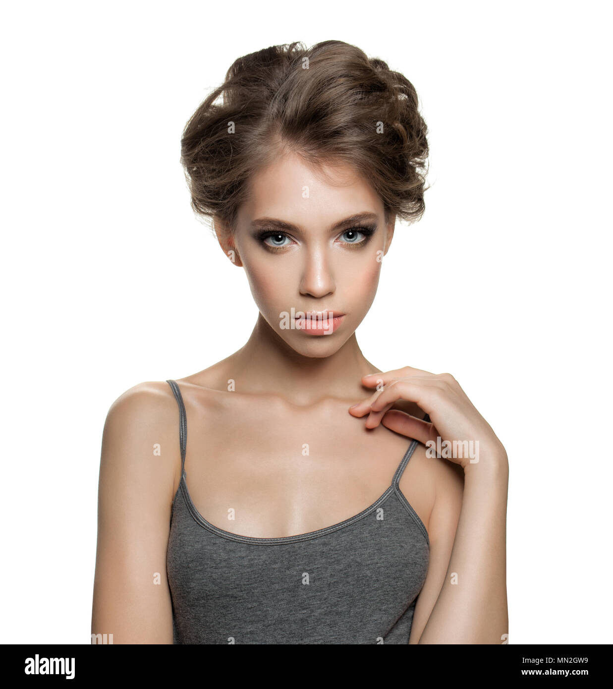 Young Healthy Woman with Perfect Skin and Hair Isolated on White ...