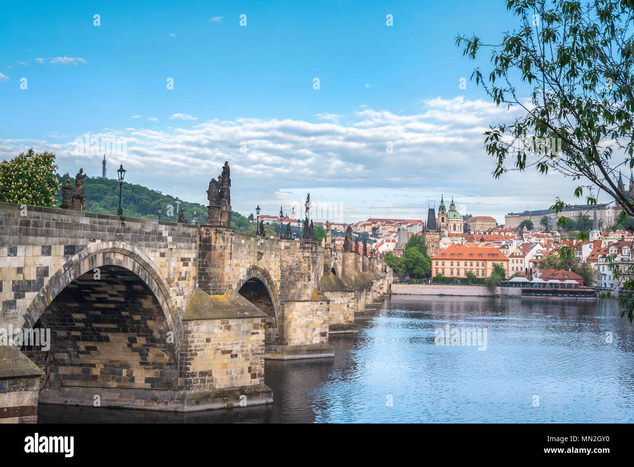 Charles Bridge, a Czech architecture in gothic-style with baroque ...