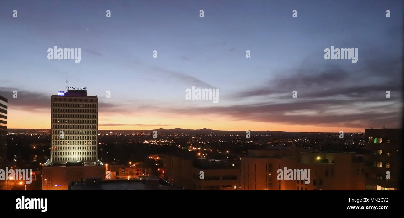 Springtime Sunset. Downtown Albuquerque, New Mexico. View of downtown ...