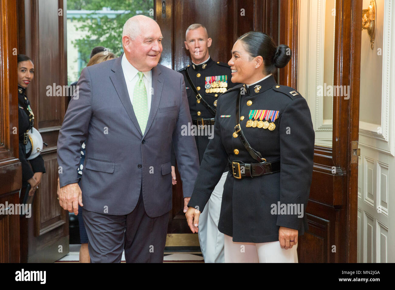 Sonny Perdue, left, 31st United States secretary of Agriculture, greets ...