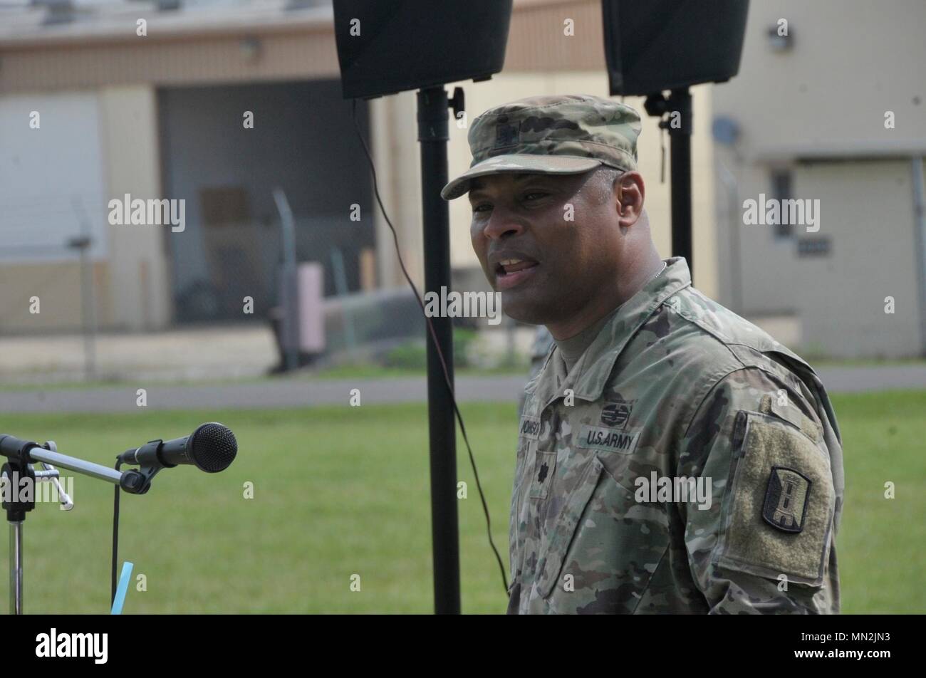 Lieutenant Col. Stacy Johnson speaks after assuming command of the ...