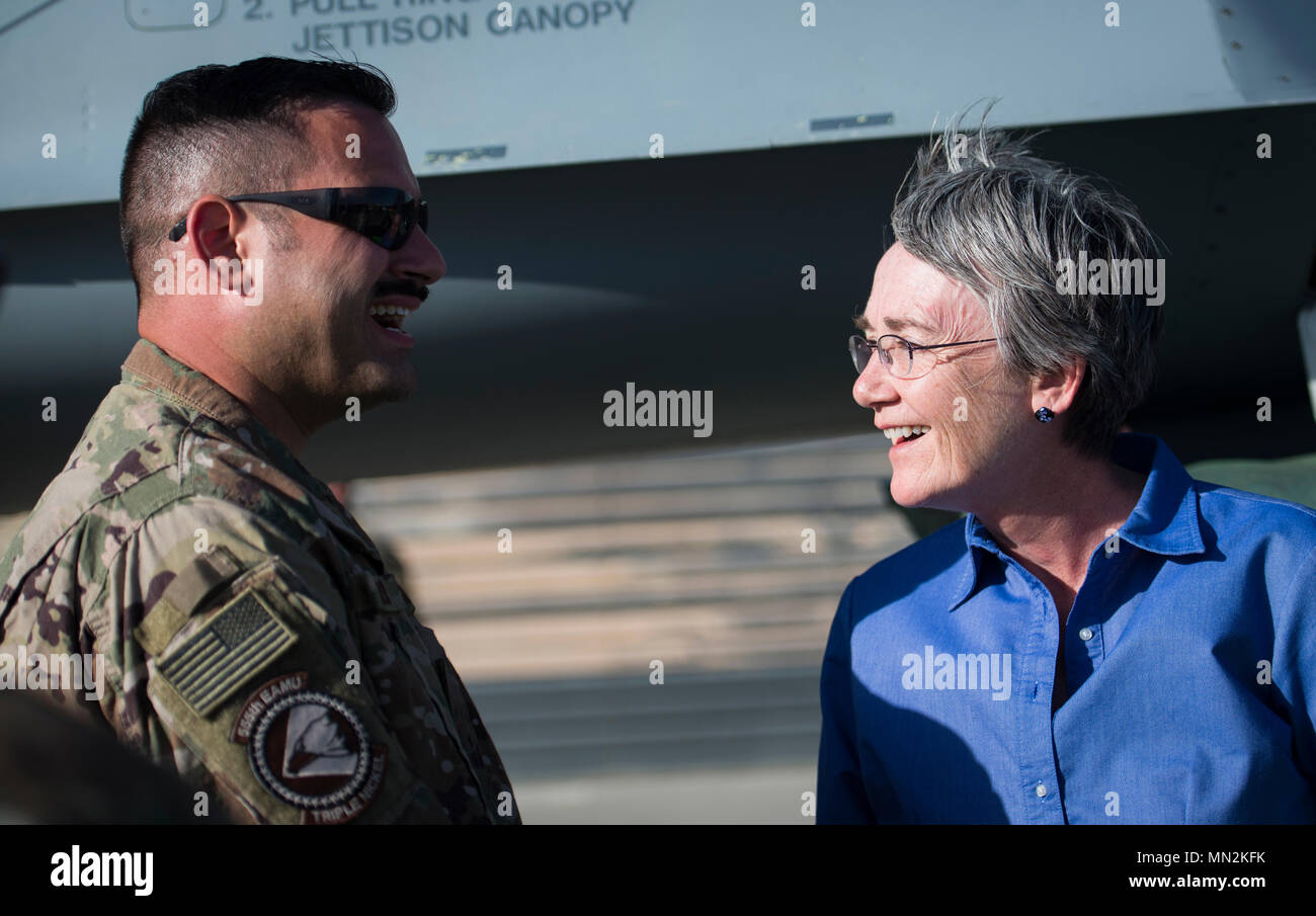 Secretary of the Air Force Heather Wilson speaks with Senior Airman ...
