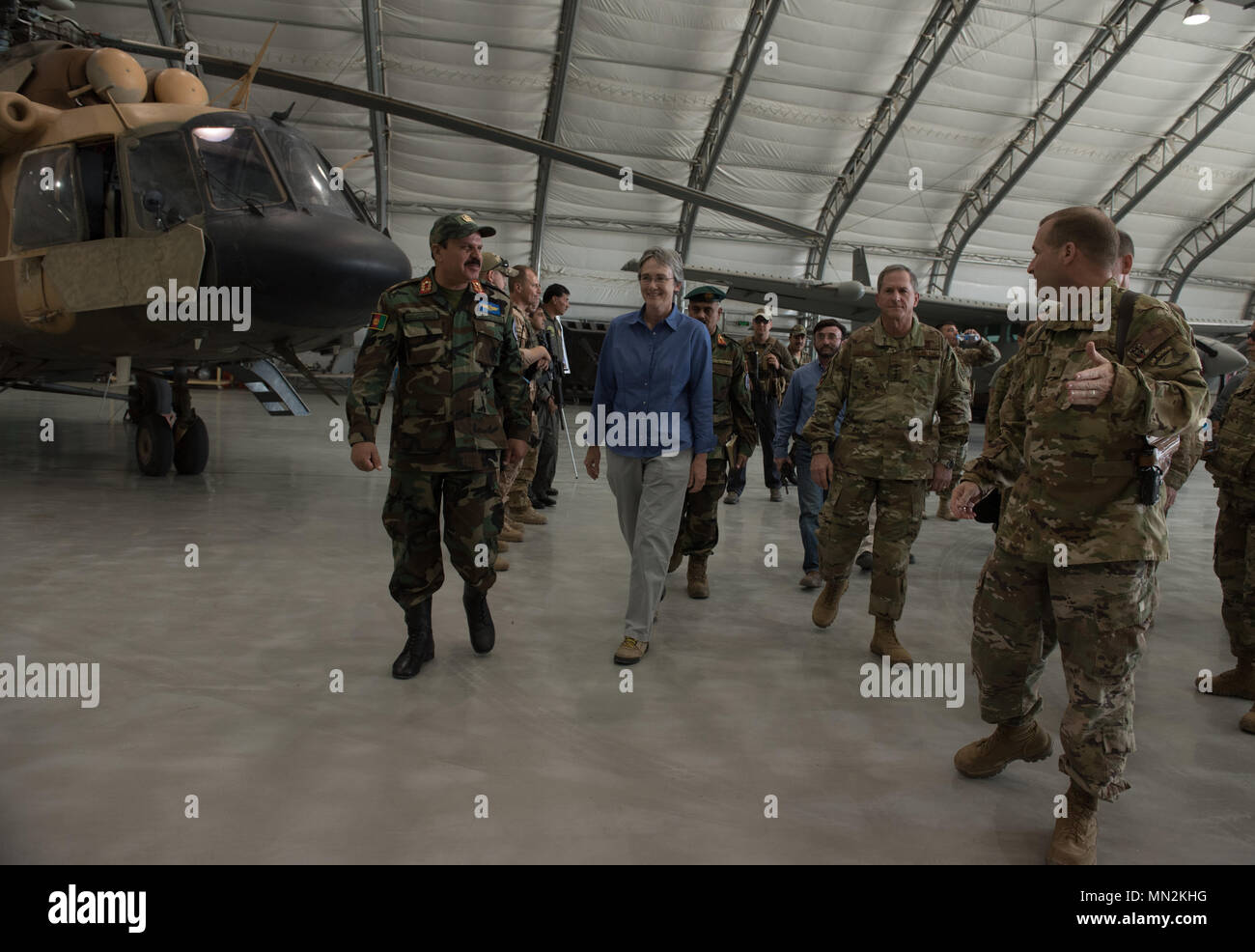 U.S. Air Force Brig. Gen. Phillip A. Stewart, right, leads a tour of ...