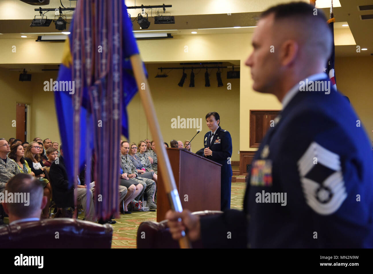 Col. Debra Lovette, 81st Training Wing commander, delivers remarks ...